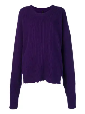 BEN TAVERNITI UNRAVEL PROJECT Oversized Distressed Crew-neck Sweater - Purple
