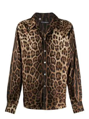 Dolce & Gabbana Leopard-print Silk Pajama Shirt - Brown