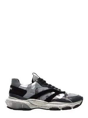 Valentino Garavani Valentino Garavani Bounce Camouflage Print Leather Sneakers Silver