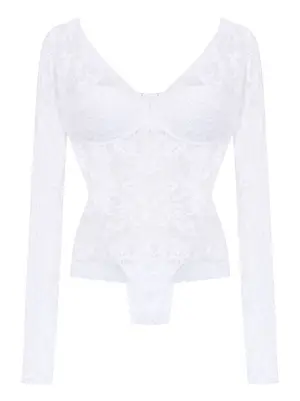 AMIR SLAMA Long Sleeved Lace Bodysuit - White