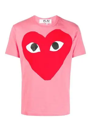 Play Comme Des Garcon Heart Print Round Neck T-shirt - Pink