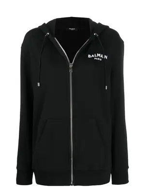 Balmain Logo Zipped Hoodie - Black