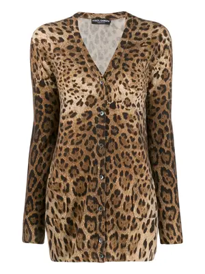 Dolce & Gabbana Leopard-print Cashmere Cardigan - Brown