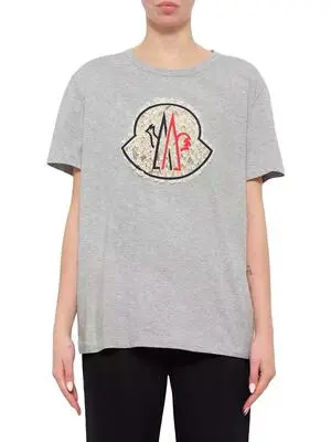 Moncler Moncler Crew Neck Short Sleeve T-Shirt With Lace And Applique Detail Grey
