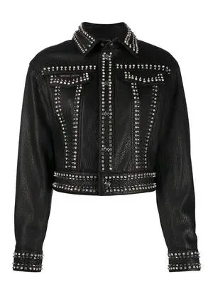 PHILIPP PLEIN Philipp Plein Embellished Skull Leather Biker Jacket