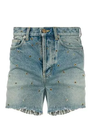 Saint Laurent Eyelet Denim Shorts - Blue