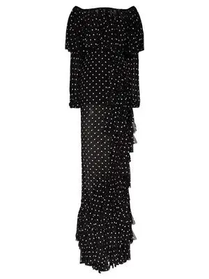 BALMAIN Off-the-Shoulder Ruffled Polka-Dot Gown
