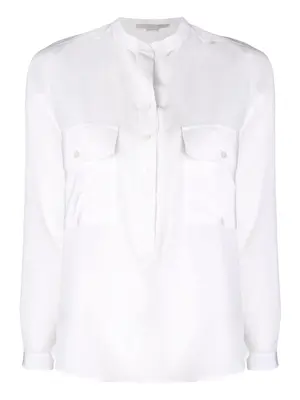 Stella McCartney Collarless Silk Shirt - White