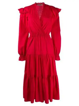 Philosophy Di Lorenzo Serafini Embroidered V-neck Tie Dress - Red