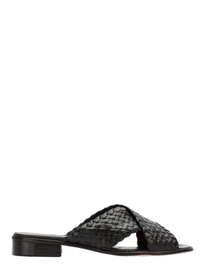 STUDIO CHOFAKIAN Woven Leather Flat Sandals - Black