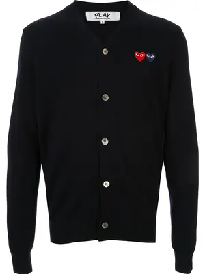 Play Comme Des Garcon Embroidered Logo Cardigan - Blue