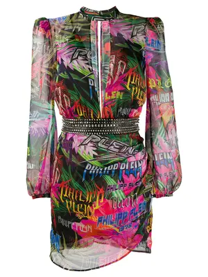Philipp Plein Jungle Rock Long-sleeve Dress - Pink