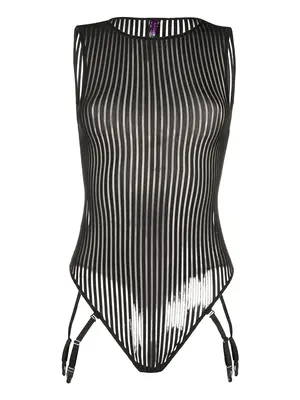 MAISON CLOSE Striped Bodysuit - Black