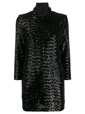 Fabiana Filippi Roll-neck Sequined Mini Dress - Black