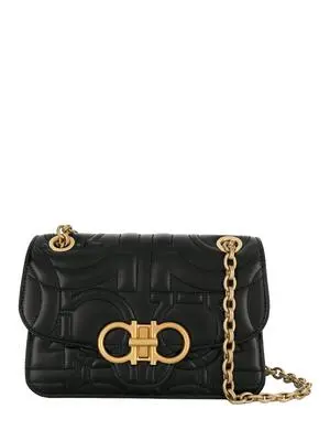 FERRAGAMO Embossed Gancini Shoulder Bag - Black