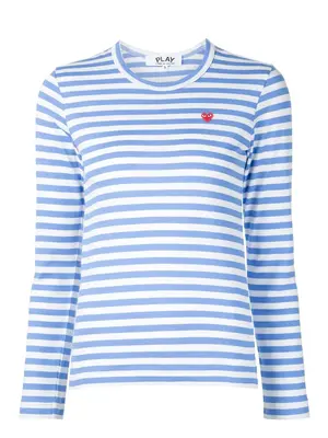 Play Comme Des Garcon Heart Logo Striped T-shirt - Blue