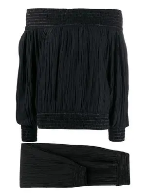 Issey Miyake 1970s Gathered Top And Trousers Set - Black