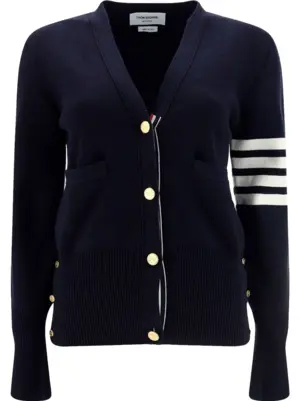 THOM BROWNE Striped-Sleeve Button Cardigan
