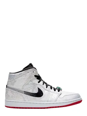 JORDAN X Edison Chen Air 1 Mid Fearless Clot Silk Sneakers - White