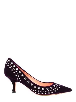 Rochas Embellished Suede Pointed Toe Pumps - Purple