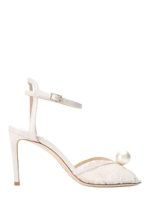JIMMY CHOO Sacora 85mm Pearl-embellished Sandals - Neutrals