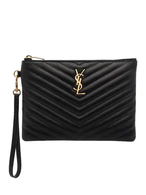 Saint Laurent Quilted Leather Wristlet - Black