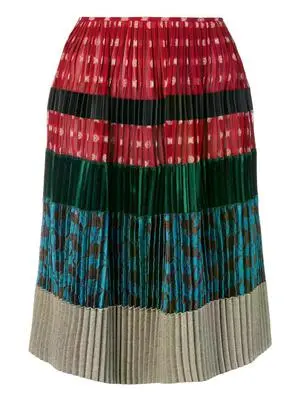 JEAN PAUL GAULTIER Pleated Patchwork Knee Length Skirt