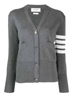 Thom Browne 4-bar Crepe V-neck Cardigan - Grey