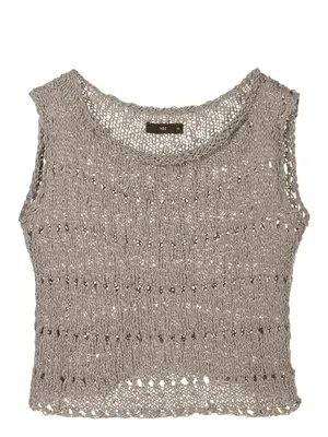 Voz Open Knit Crop Top - Grey