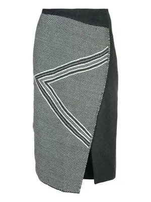 Voz Asymmetric Pattern Wool Skirt - Grey
