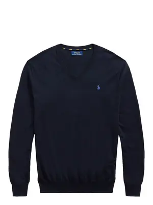 Polo Ralph Lauren Logo V-neck Jumper - Blue