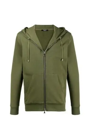 BALMAIN Balmain Textured Logo Zipped Hoodie