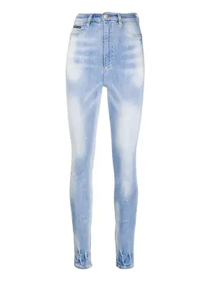 Philipp Plein Faded Embroidered Jeans - Blue