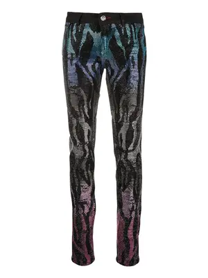Philipp Plein Embellished Zebra Pattern Jeggings - Black