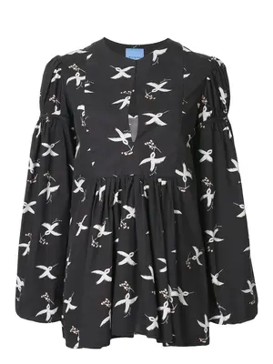 MACGRAW Bird Print Blouse - Black
