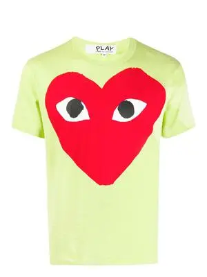 Play Comme Des Garcon Heart Print Round Neck T-shirt - Green