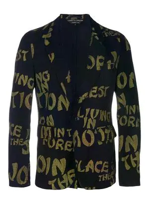 Comme Des Garçons Typographic-print Blazer - Blue