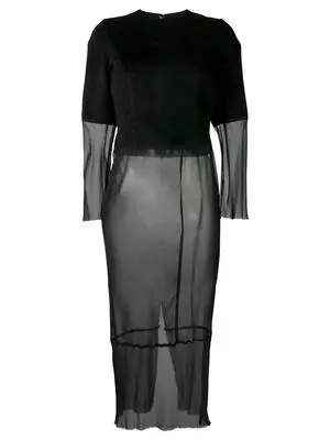 Comme Des Garçons 1993 Sheer Sleeve Midi Dress - Black