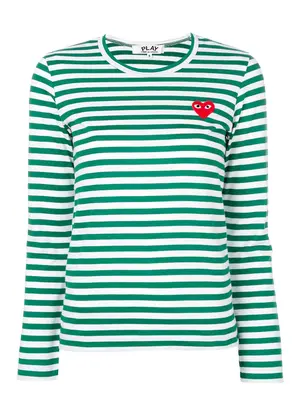 Play Comme Des Garcon Striped Logo-patch T-shirt - Green