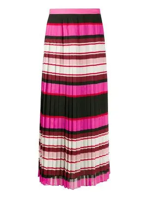 VALENTINO Striped Pleated Silk Skirt