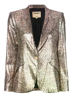L'Agence Sequin Leopard Print Blazer - Brown