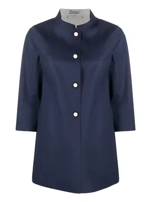 Herno Band-collar Jacket With Three-quarter Length Sleeves - Blue