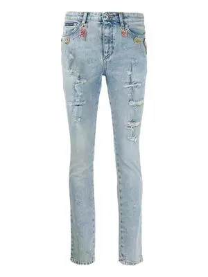 Philipp Plein Rhinestone Charm Distressed Skinny Jeans - Blue