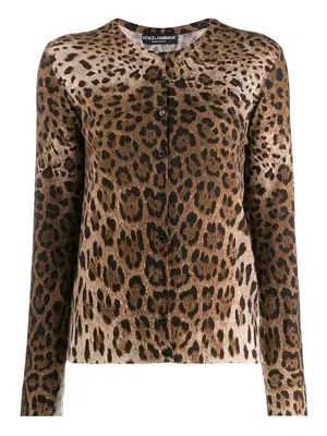 Dolce & Gabbana Leopard-print Wool Cardigan - Brown
