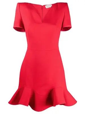 ALEXANDER MCQUEEN V-Neck Frilled Hem Dress