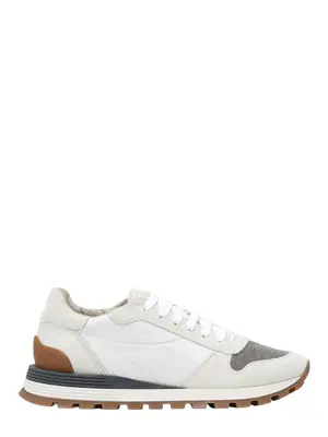 Brunello Cucinelli Brunello Cucinelli Panelled Leather And Fabric Sneakers White