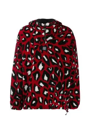 MSGM Animal Print Shearling Hooded Sweater - Red