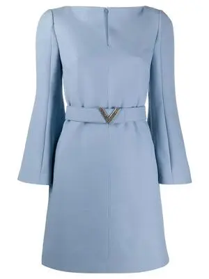 Valentino Garavani Belted V Neck Dress - Blue