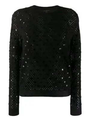LOUIS VUITTON Wool Blend Open Knit Sequin Detail Jumper - Black