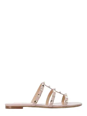 Valentino Garavani Rockstud Flat Leather Sandals - Neutrals